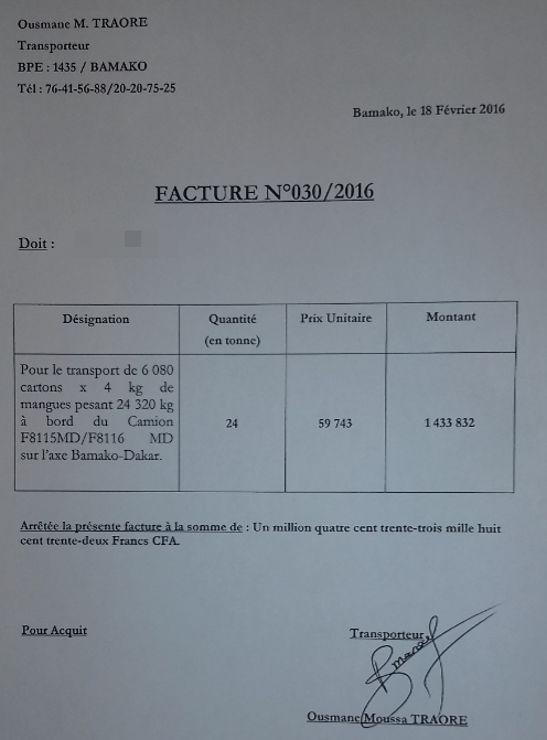 facture de transport